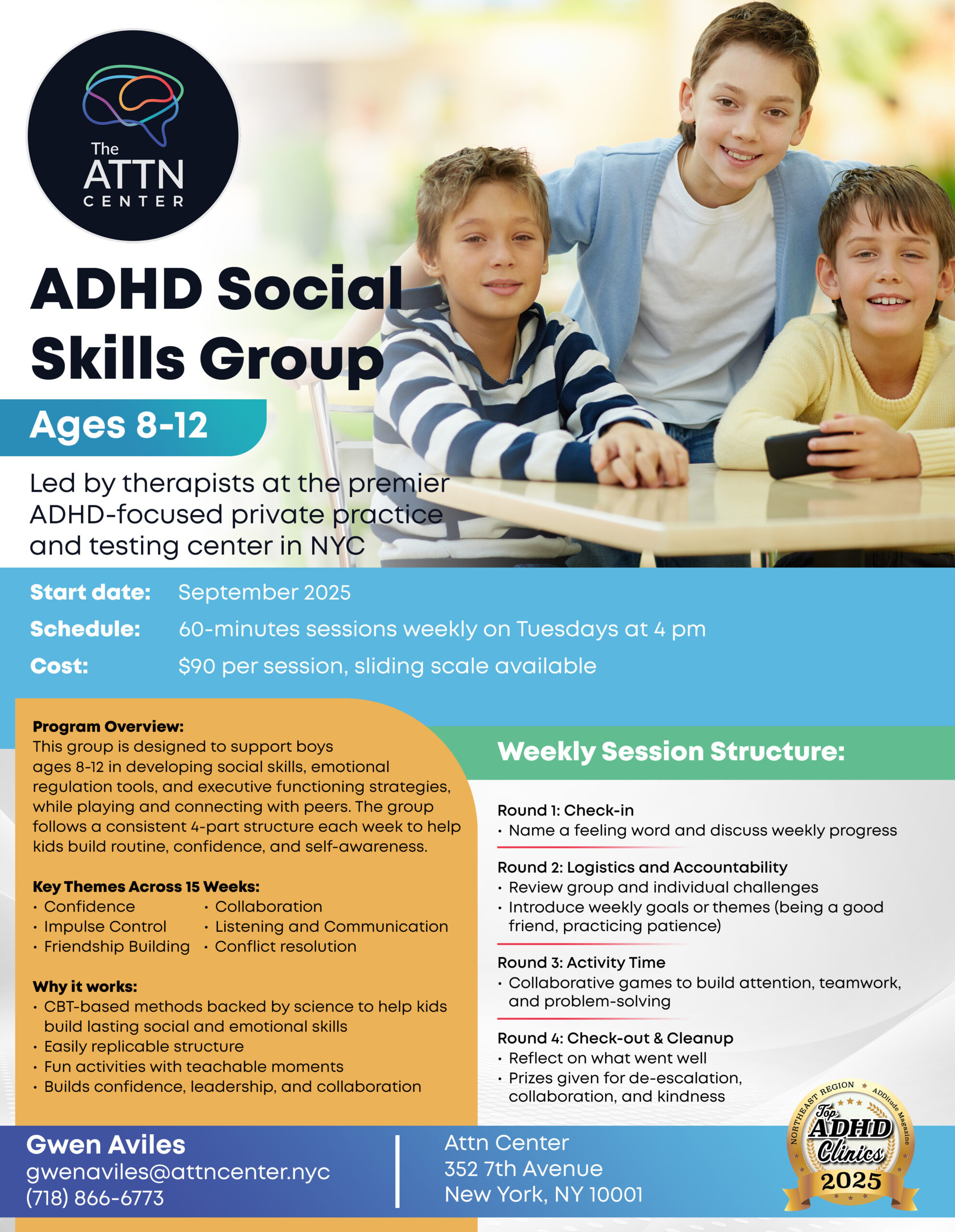 ADHD Social Skills Group Therapy NYC Benefits - ATTN Center